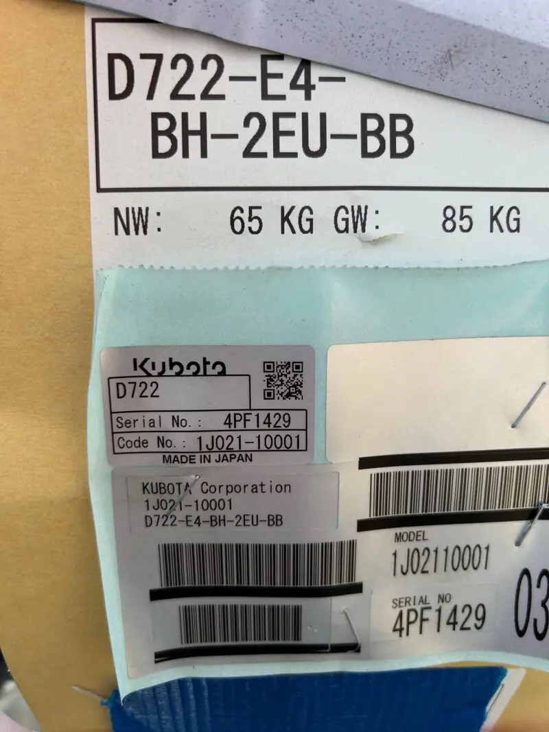 KUBOTA K008-3 NEW ENGINE FOR SALE D722-E4-BH-2EU-BB 1J021-10001 ...
