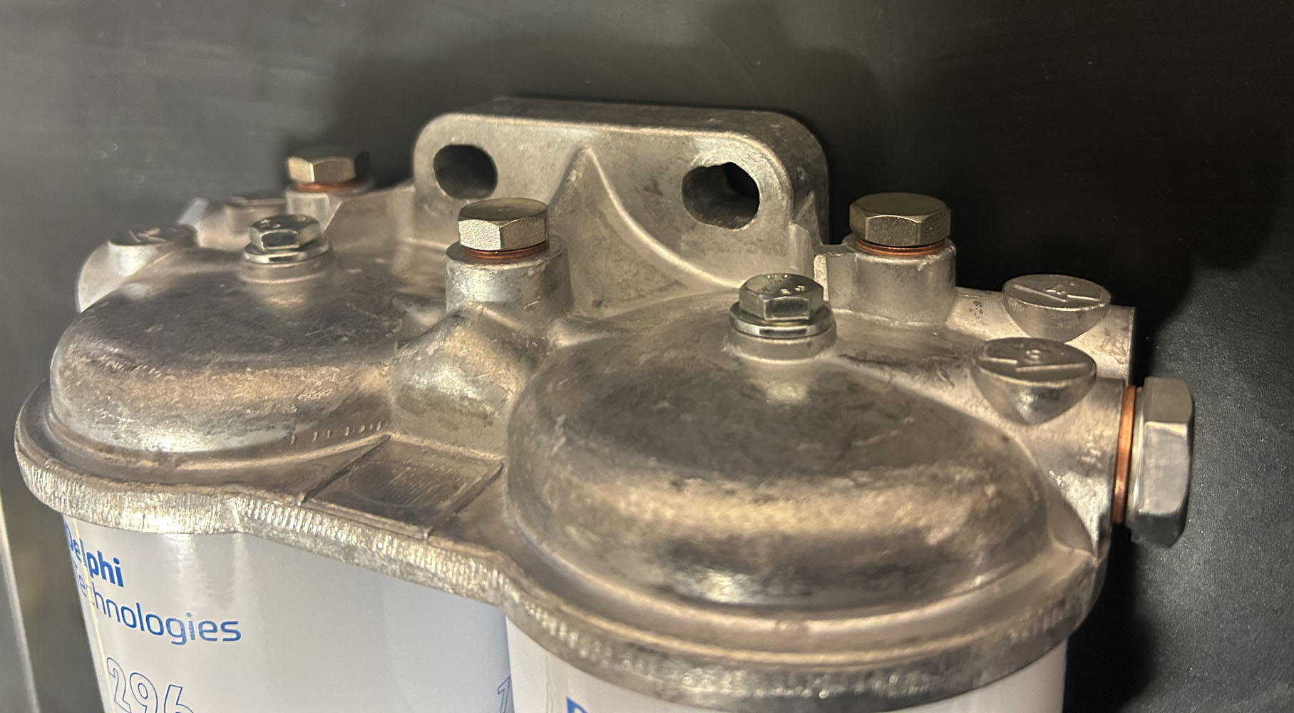 DELPHI CAV296 TWIN FUEL DOUBLE FILTER WATER TRAP 14mm PORTS WITH METAL ...